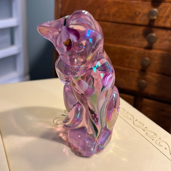 Fenton | Art | Vintage Fenton Glass Hand Painted Kitty Statue Rare ...
